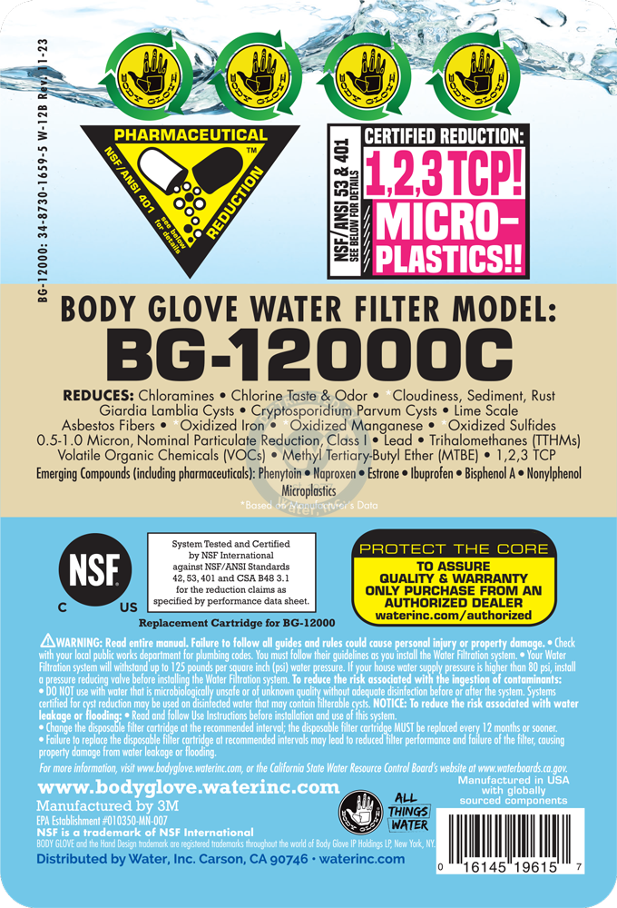 BG-12000 Body Glove Water Filter System, pharmaceutical grade filtration